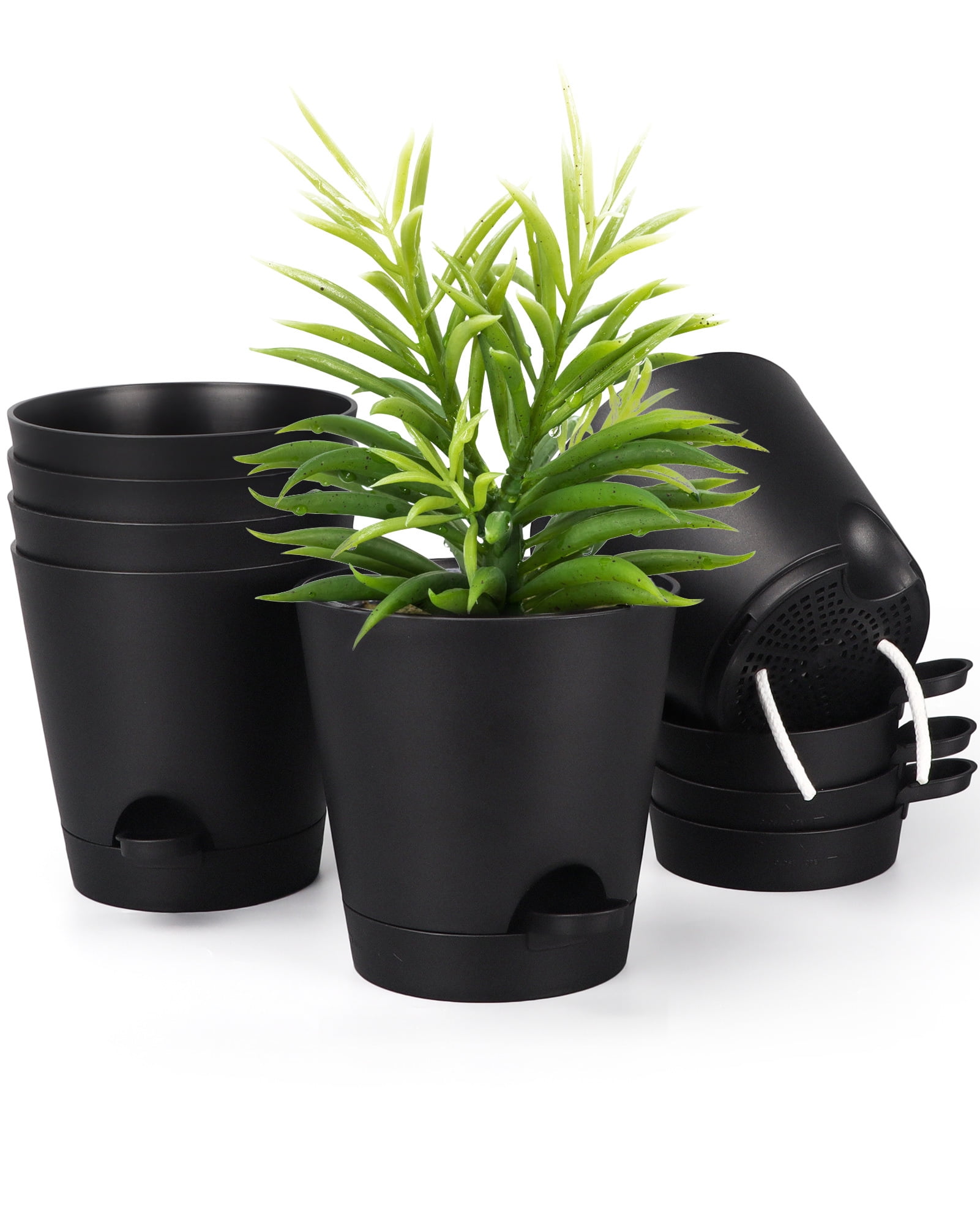 6 Inch Plant Pots Set of 6, Plastic Planter with Drain Holes and ...