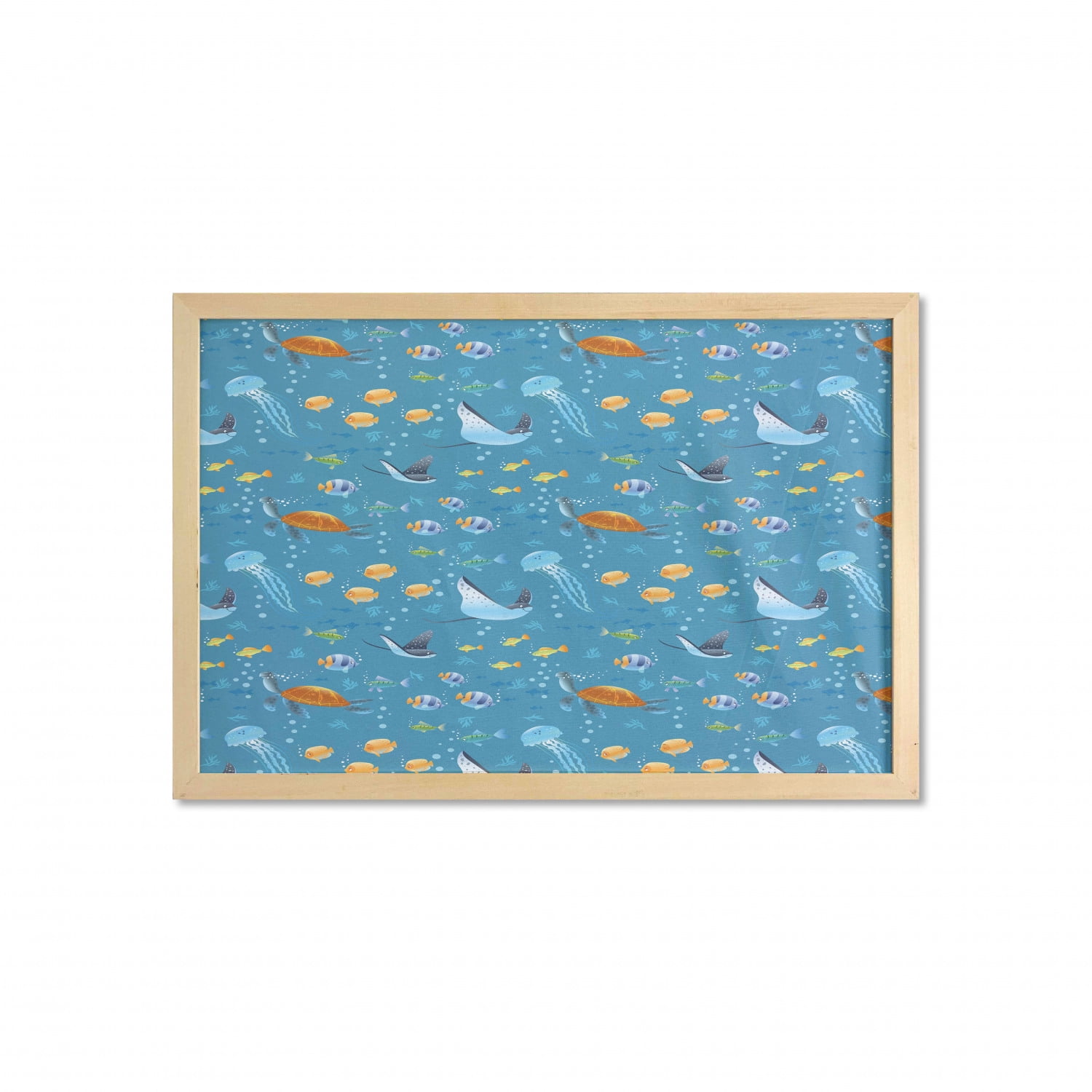 Under the Sea Wall Art with Frame, Cartoon Style Fish Turtle Swimming ...