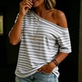 DeHolifer Women's T-Shirts Casual Off-shoulder Striped Printed Short ...