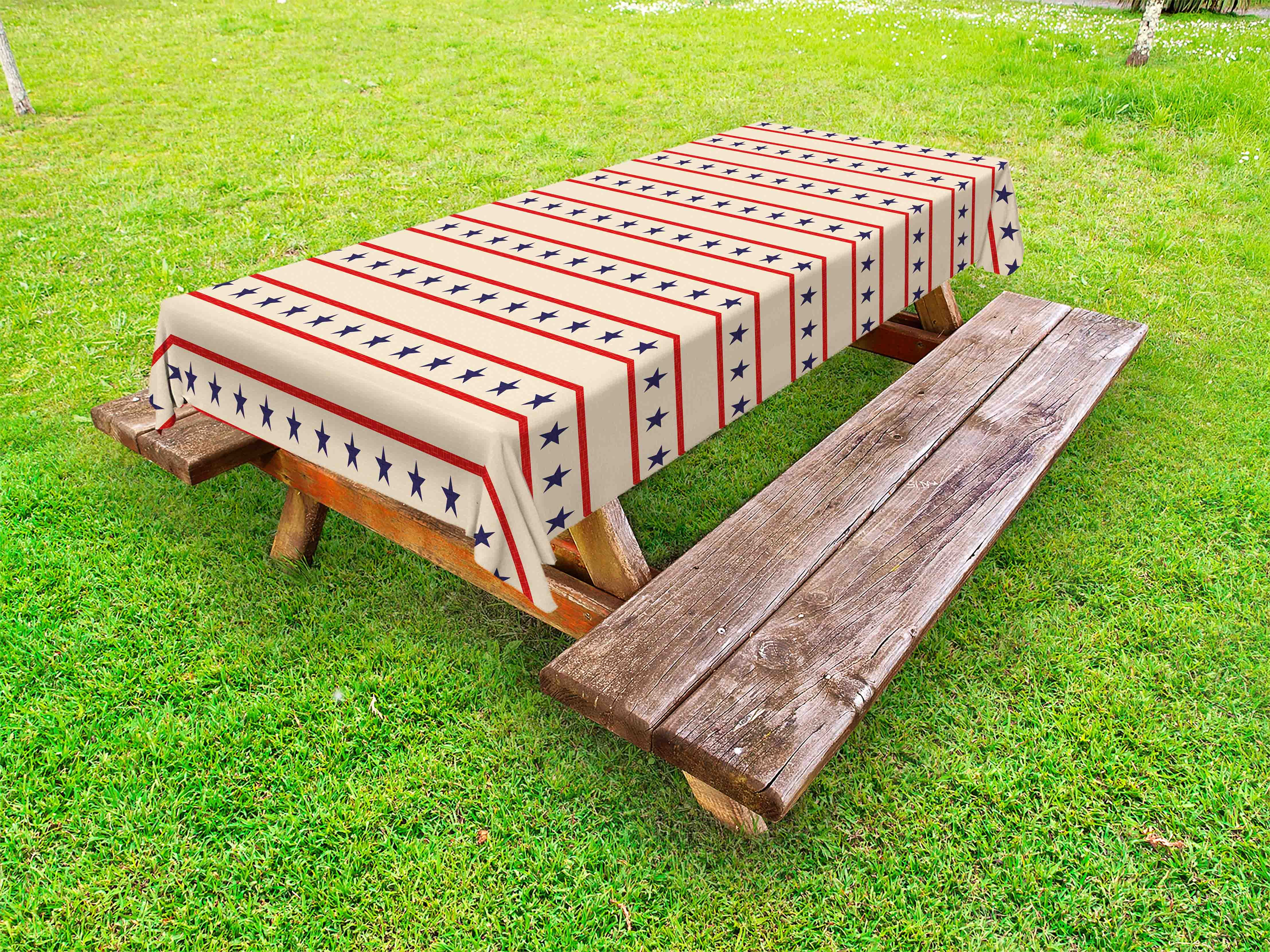 Primitive Country Outdoor Tablecloth, Horizontal Borders Patriotic ...