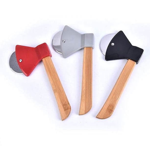 Axe Bamboo Handle Pizza Cutter Rotating Blade Home Kitchen Cutting Tool ...