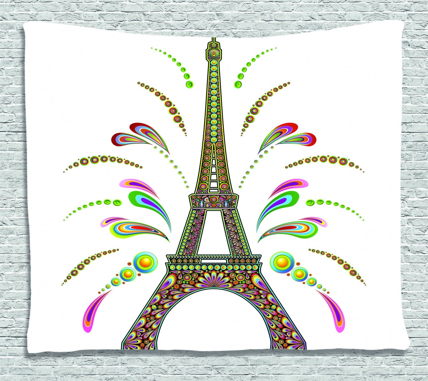 Psychedelic Tapestry, France Eiffel Tower Theme Abstract Fireworks ...