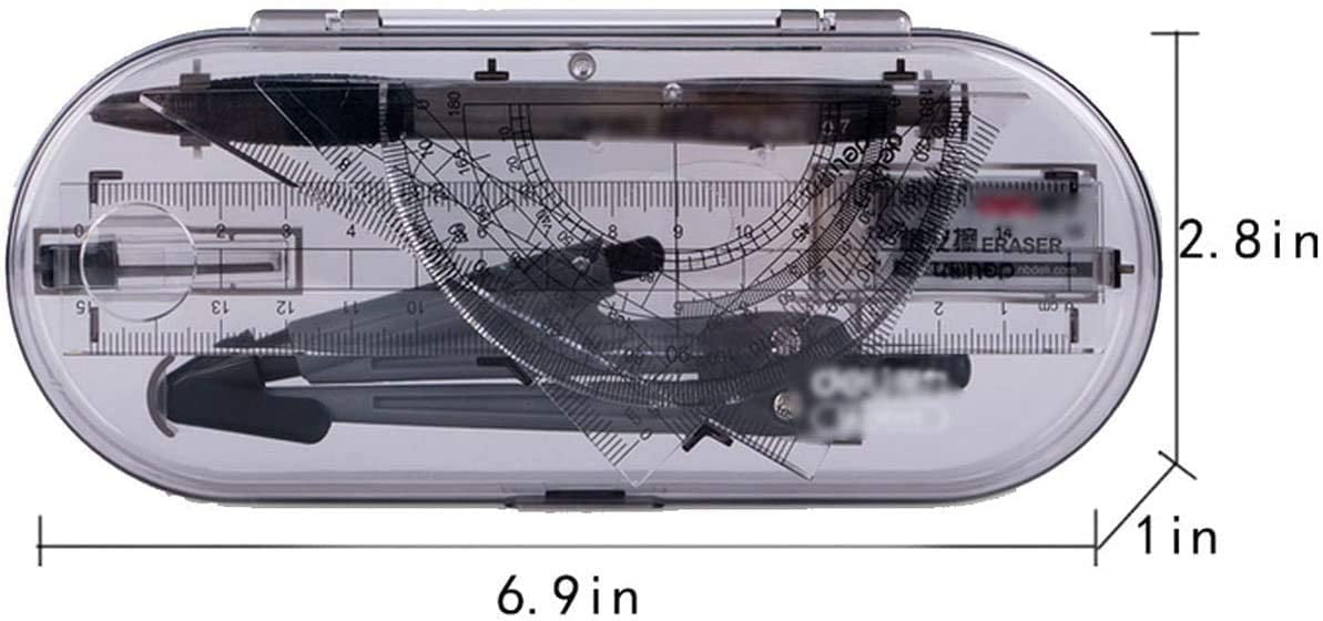Math Geometry Kit Set 8 Pieces - Shatterproof Box, Rulers, 2 PCS ...