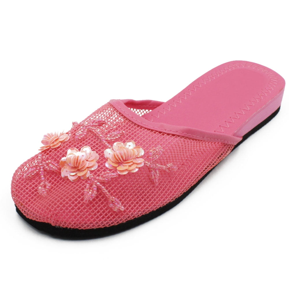 Lavra - LAVRA Women's Mesh Sequin Slide Beaded Chinese Slippers Floral ...
