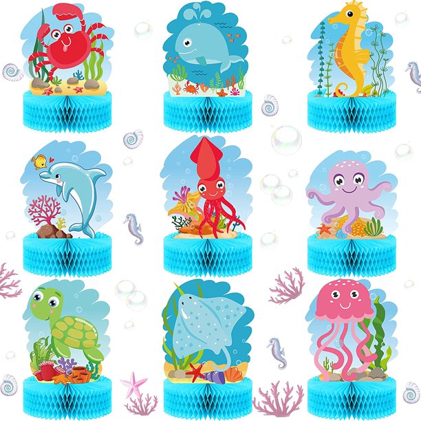 9 Pieces Ocean Sea Animals Honeycomb Centerpieces Ocean Animals Party ...