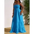 Aqua Blue Solid Strapless Ruffle Hem Maxi Dress For Women - Walmart.com