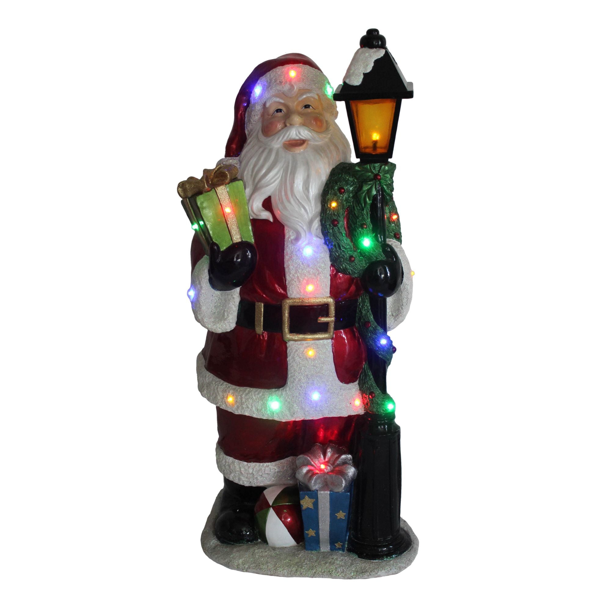 36.75" Red and White Santa Lamp Post Outdoor Figurine with Led Lights ...