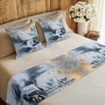 Bed Runner for King Size Bed, Navy Blue Mountain 3 Pcs Bedding Runner ...