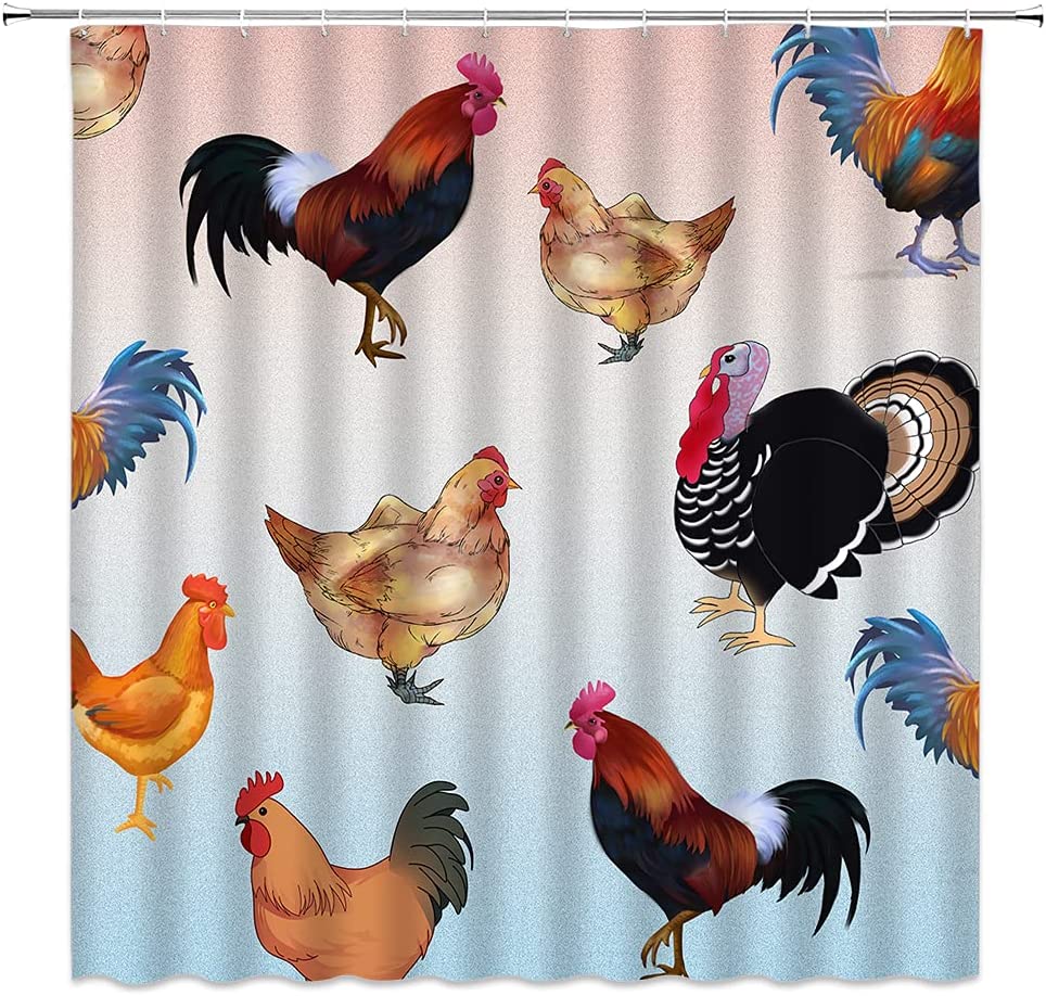 Rustic Modern Farmhouse Animal Chicken Shower Curtain, Watercolor Hen ...