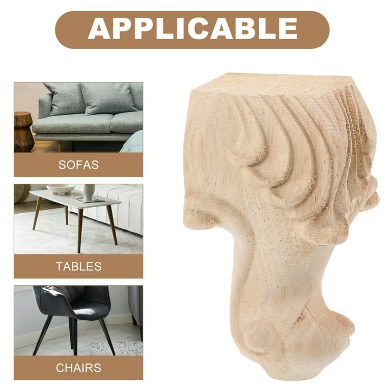 4 Pcs Carved Rubber Wood Vintage Furniture Feet Dresser for Closet Short Table Legs Couch Wooden Sofa