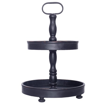 MAONAME Distressed Black Tiered Tray, 2 Tier Tray with Metal Handle ...