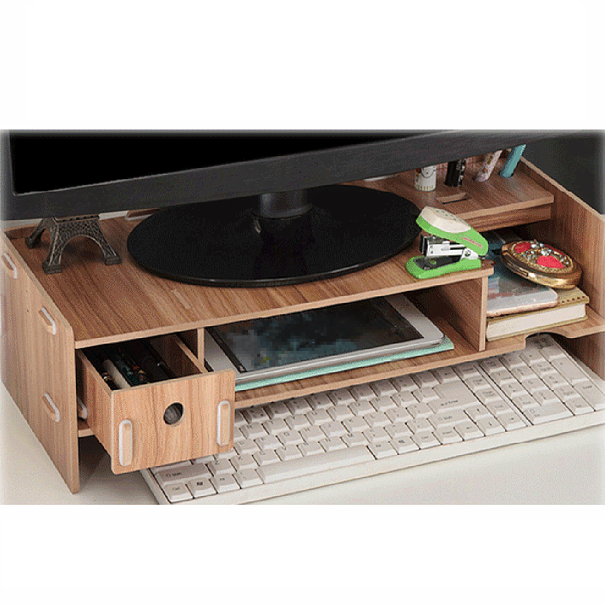 Storage & Organization Wood Monitor Stand with 2 Drawers Speaker TV ...