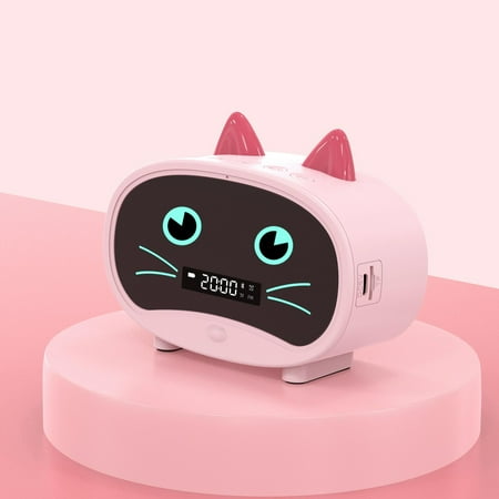 Digital Alarm Clock Speaker, Cartoon Cat Alarm Clock with Temperature ...