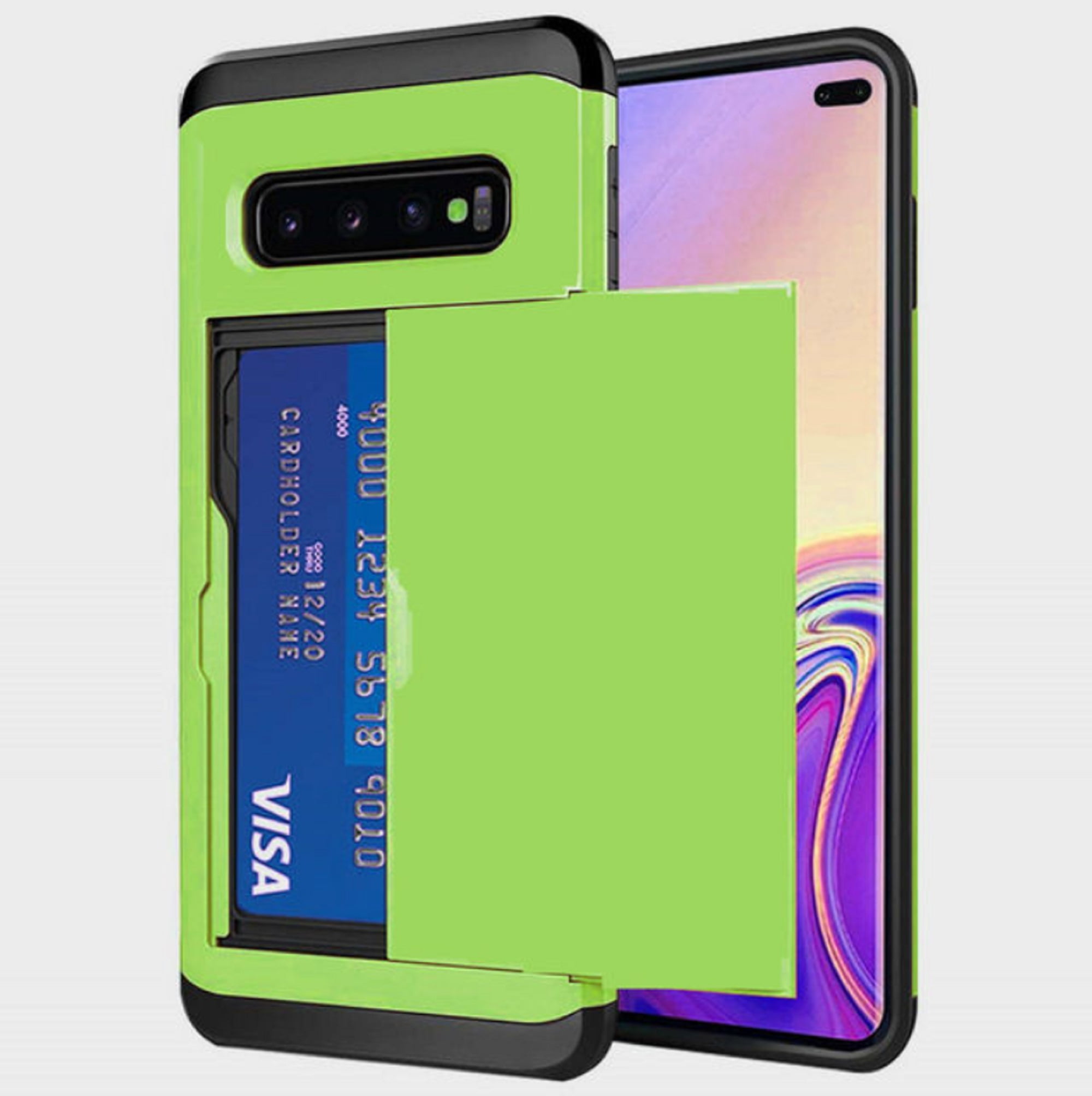 Card Holder Samsung Galaxy S10 Case (Light Green) Dual Layer Shockproof ...