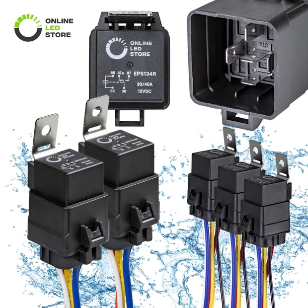 5 Pack 40/30 Amp Waterproof Relay Switch Harness Set - 12V DC 5-Pin ...