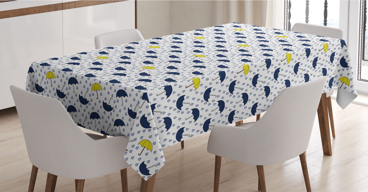 Rain Tablecloth, Continuous Hand Drawn Colorful Umbrella Weather ...