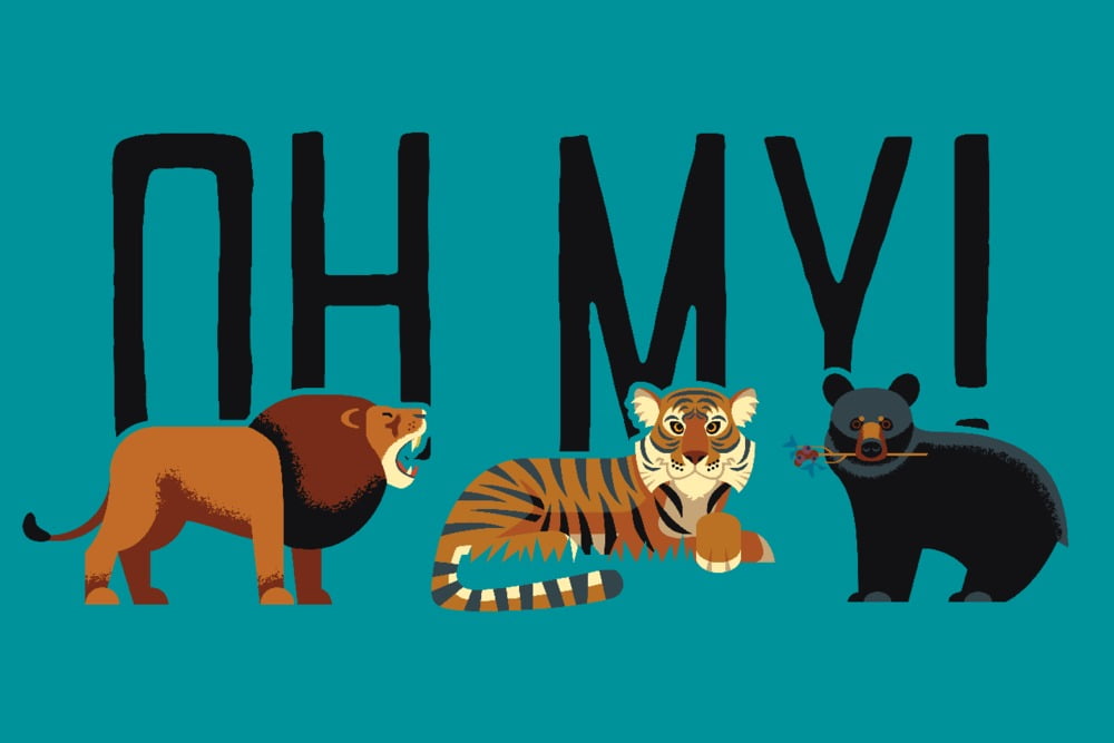 Lion, Tiger and Bear, Oh My!, Vector, Blue Background (24x36 Giclee ...