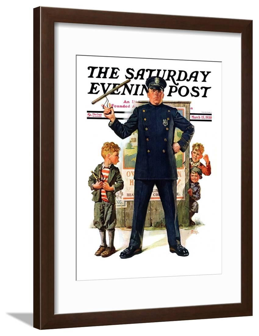 Policeman and Boy with Slingshot, Saturday Evening Post Cover, March 15 ...