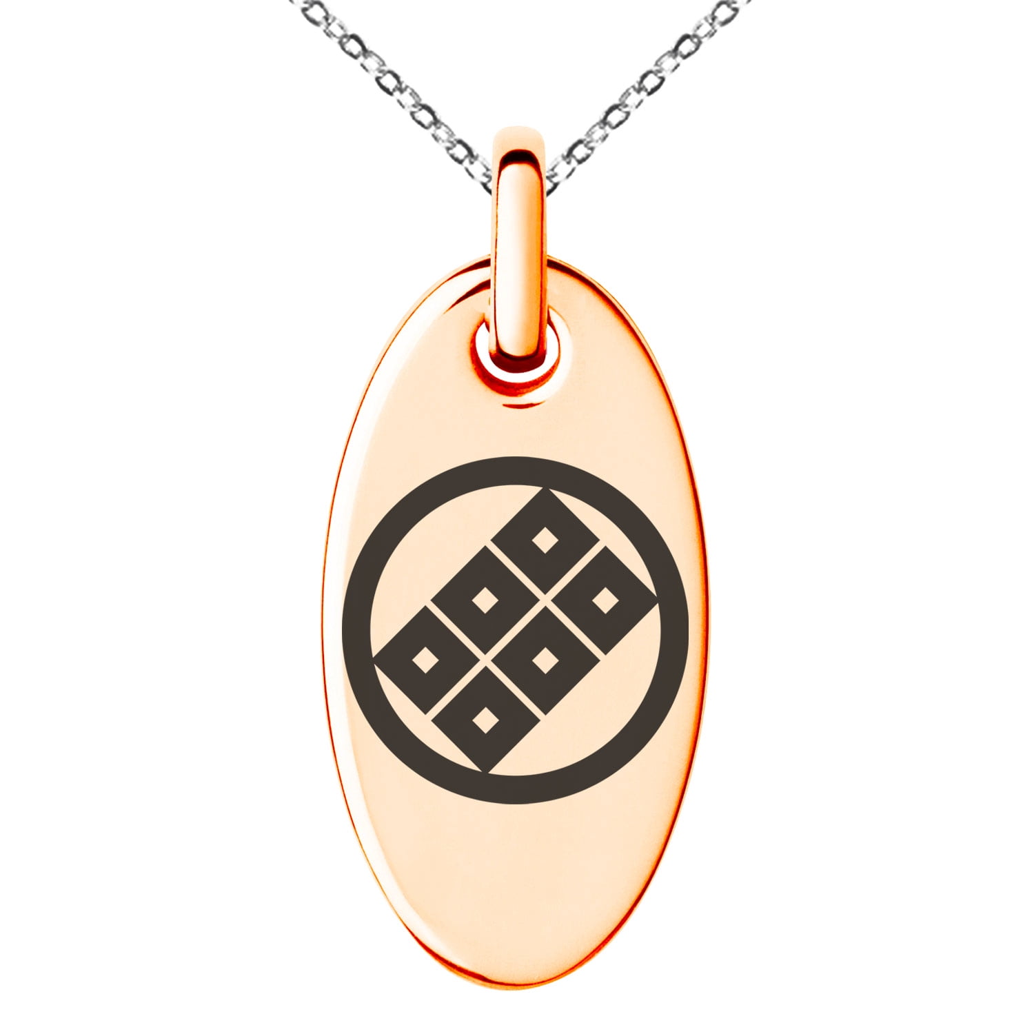 Stainless Steel Shoni Samurai Crest Engraved Small Oval Charm Pendant ...