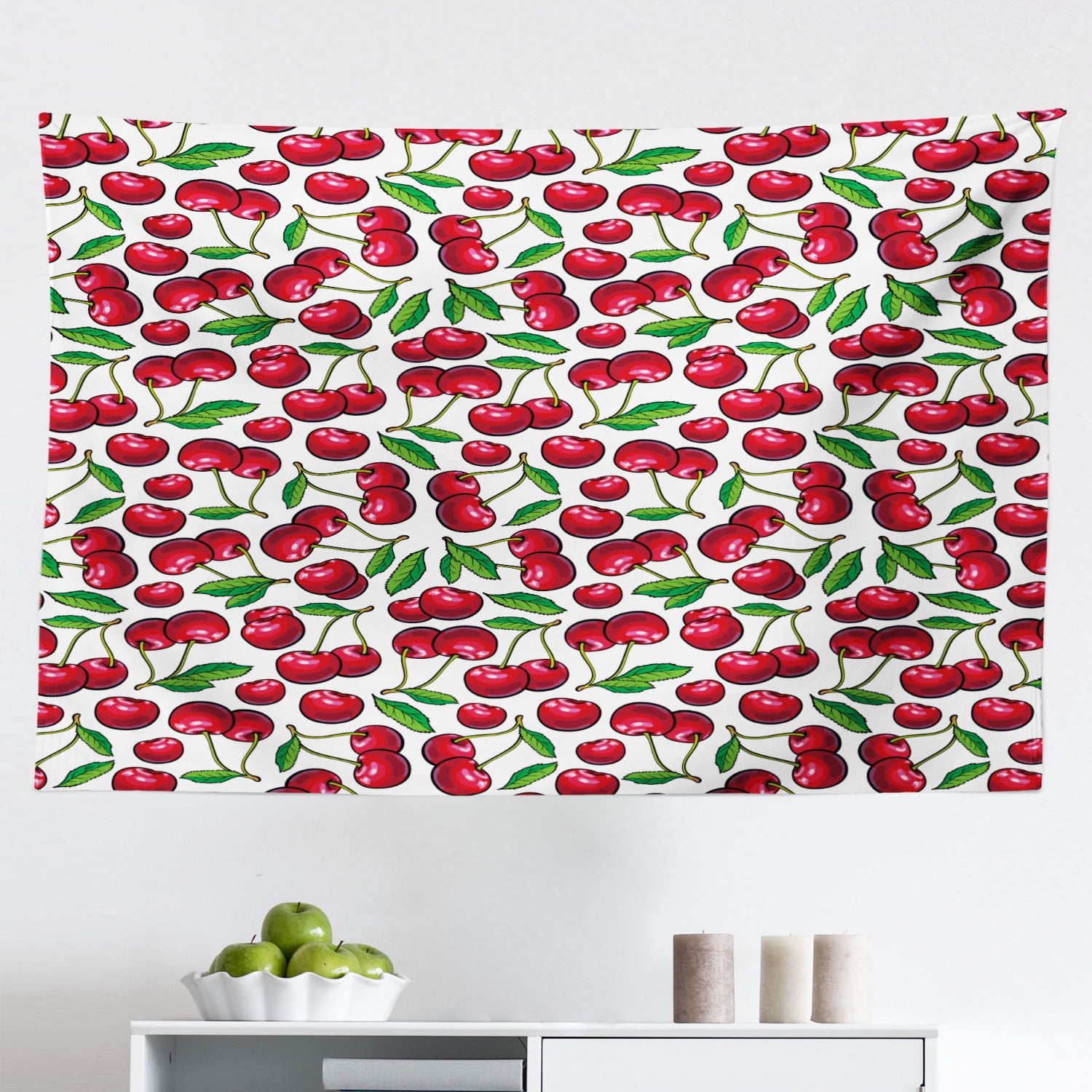 Cherry Tapestry, Simplistic Layout of Fruit Pattern in Irregular Sizes ...