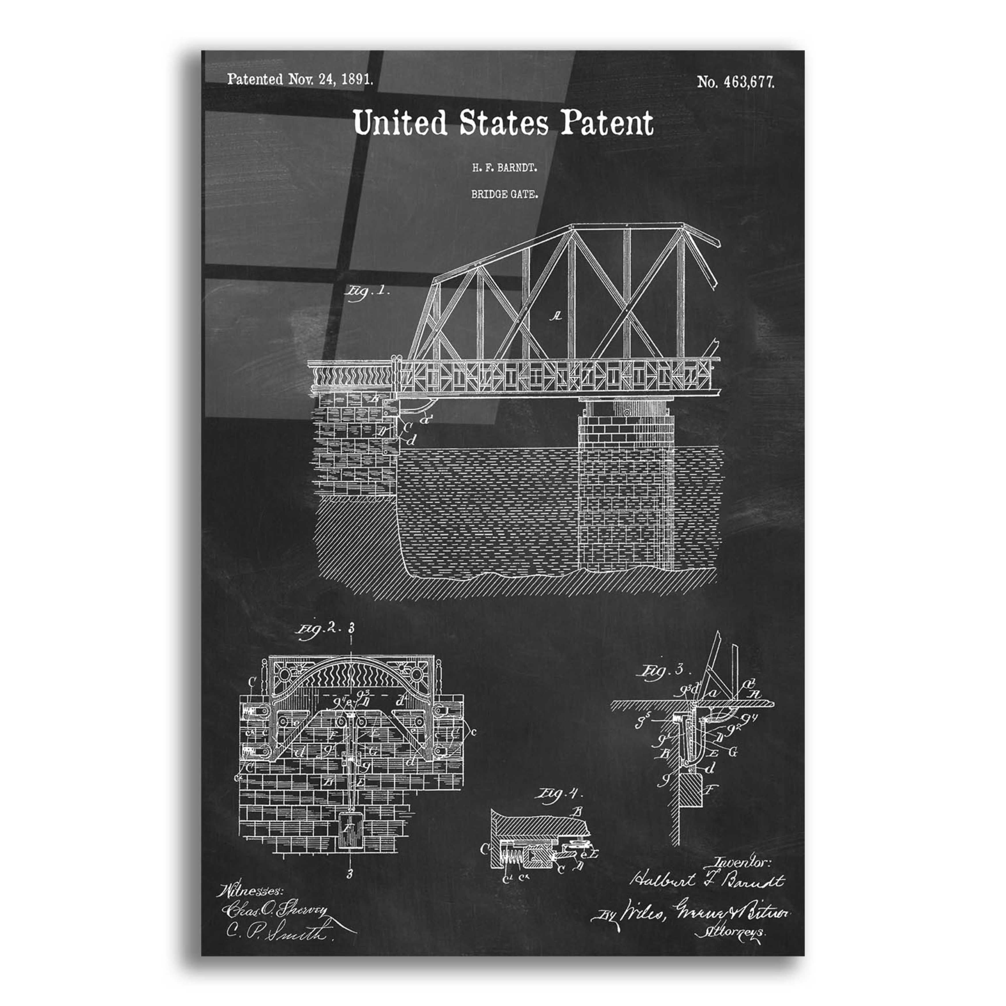 Epic Art 'Bridge Gate Blueprint Patent Chalkboard,' Acrylic Glass Wall ...