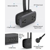 2 Pack Power Strip W/ 4 Outlets 3 USB Ports 4ft Short Extension Cord ...