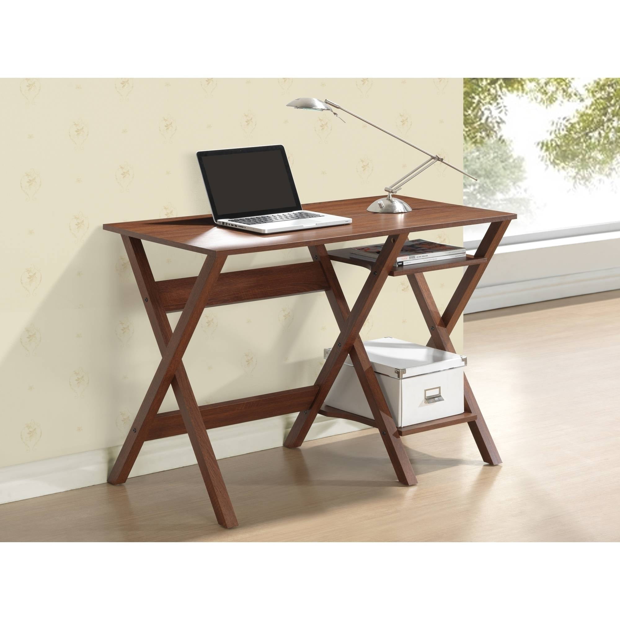 Techni Mobili X Frame Writing Desk with Side Shelves, Oak (RTA-8402-OAK ...