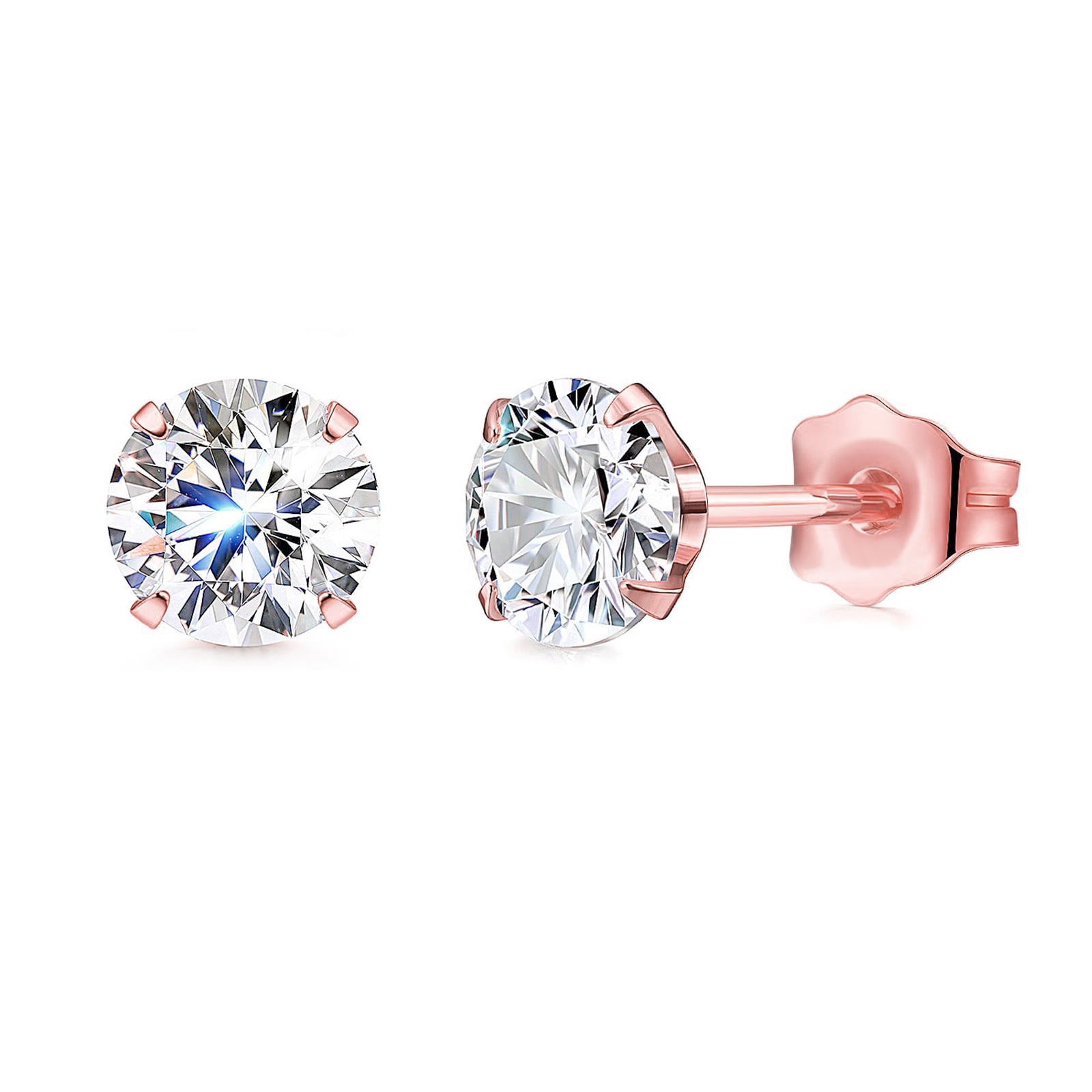10K Rose Gold Earrings for Women Created White Sapphire Round Stud ...