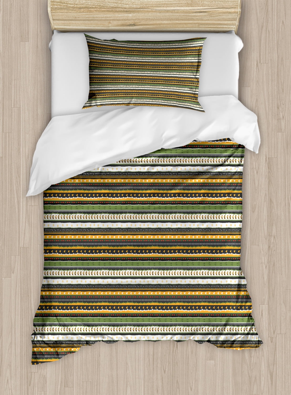 Tribal Duvet Cover Set Twin Size, Ethnic Style Tiny Bird Foodprints ...