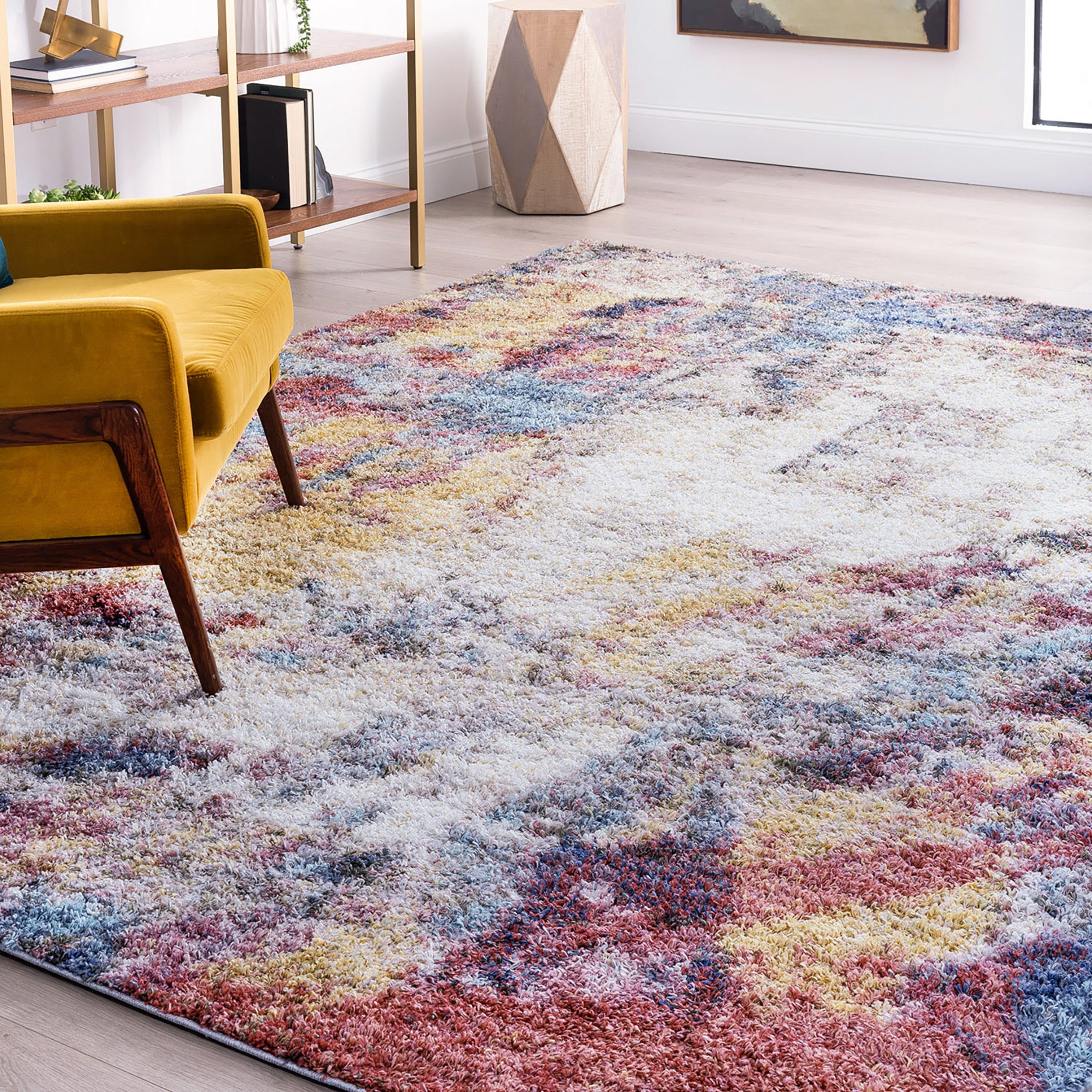 Shag 5x8 Area Rug Thick (5'3'' x 7'3'') Abstract Multi-Color Living ...