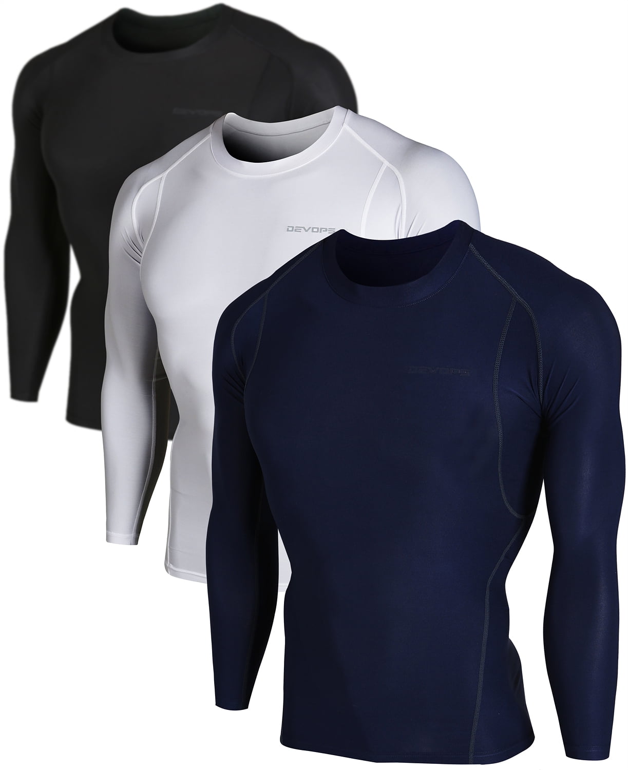 DEVOPS 3 Pack Men's Athletic Long Sleeve Compression Shirts (2X-Large ...