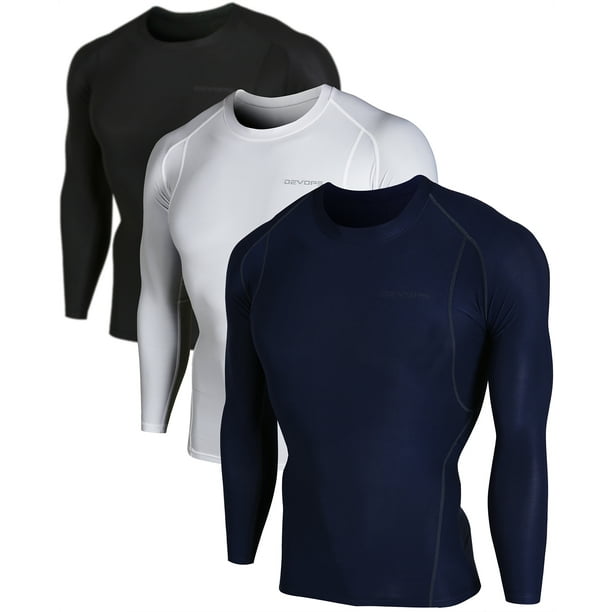 DEVOPS 3 Pack Men's Athletic Long Sleeve Compression Shirts (2X-Large ...