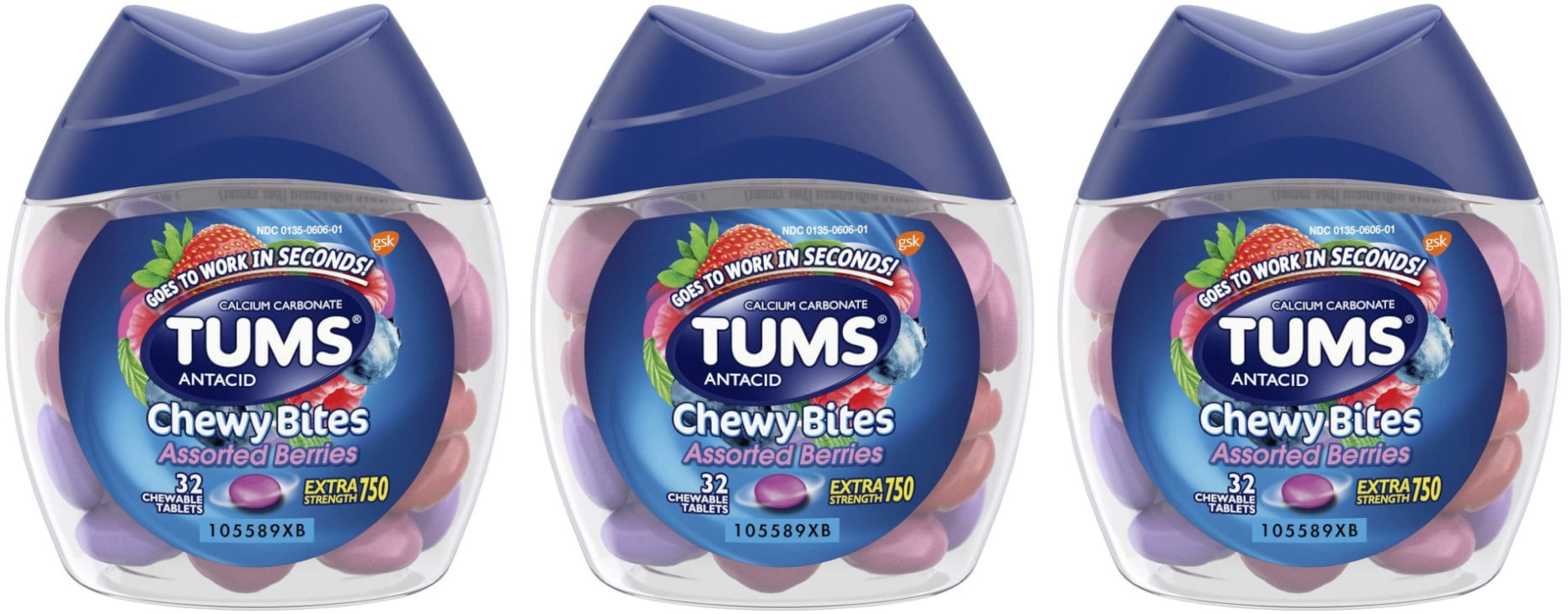 TUMS Chewy Bites Heartburn Relief Chewable Antacid Tablets, Berry, 32 ...