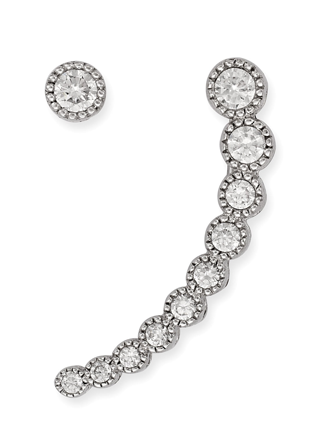 Sterling Silver Curved CZ Bar & Single Stud Ear Crawler Earrings ...