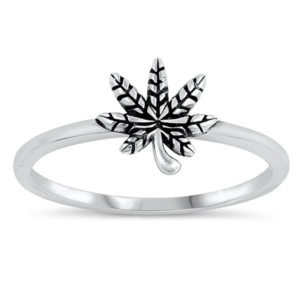 Marijuana Pot Leaf Weed Cannabis Ring .925 Sterling Silver Band Jewelry ...