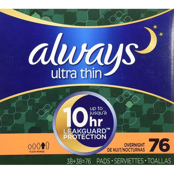 Always Ultra Thin Overnight Pads With Wings, Unscented, 76 Count ...