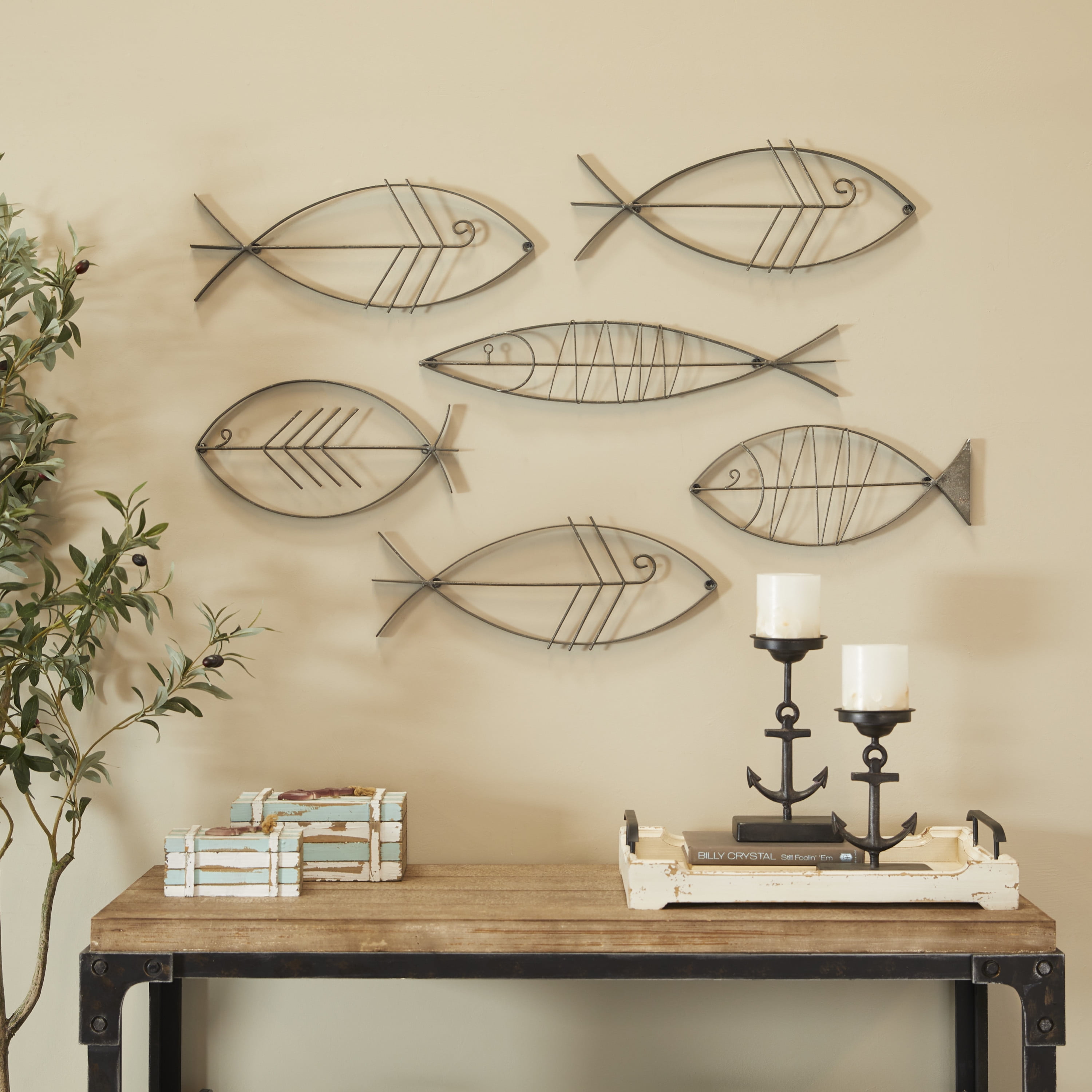 DecMode Black Metal Indoor Outdoor Wire Fish Wall Decor (6 Count ...