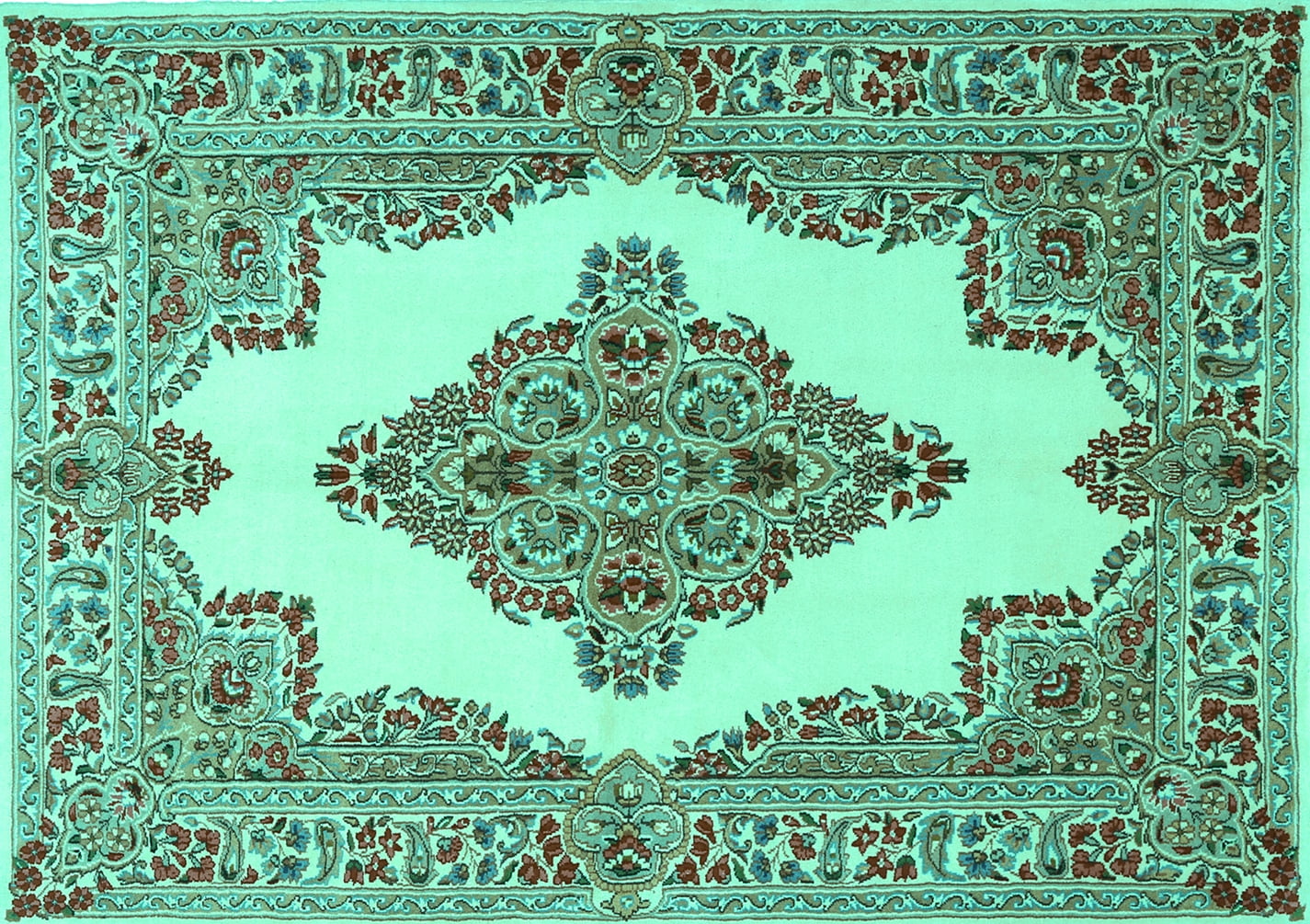 Ahgly Company Indoor Rectangle Medallion Turquoise Blue Traditional ...