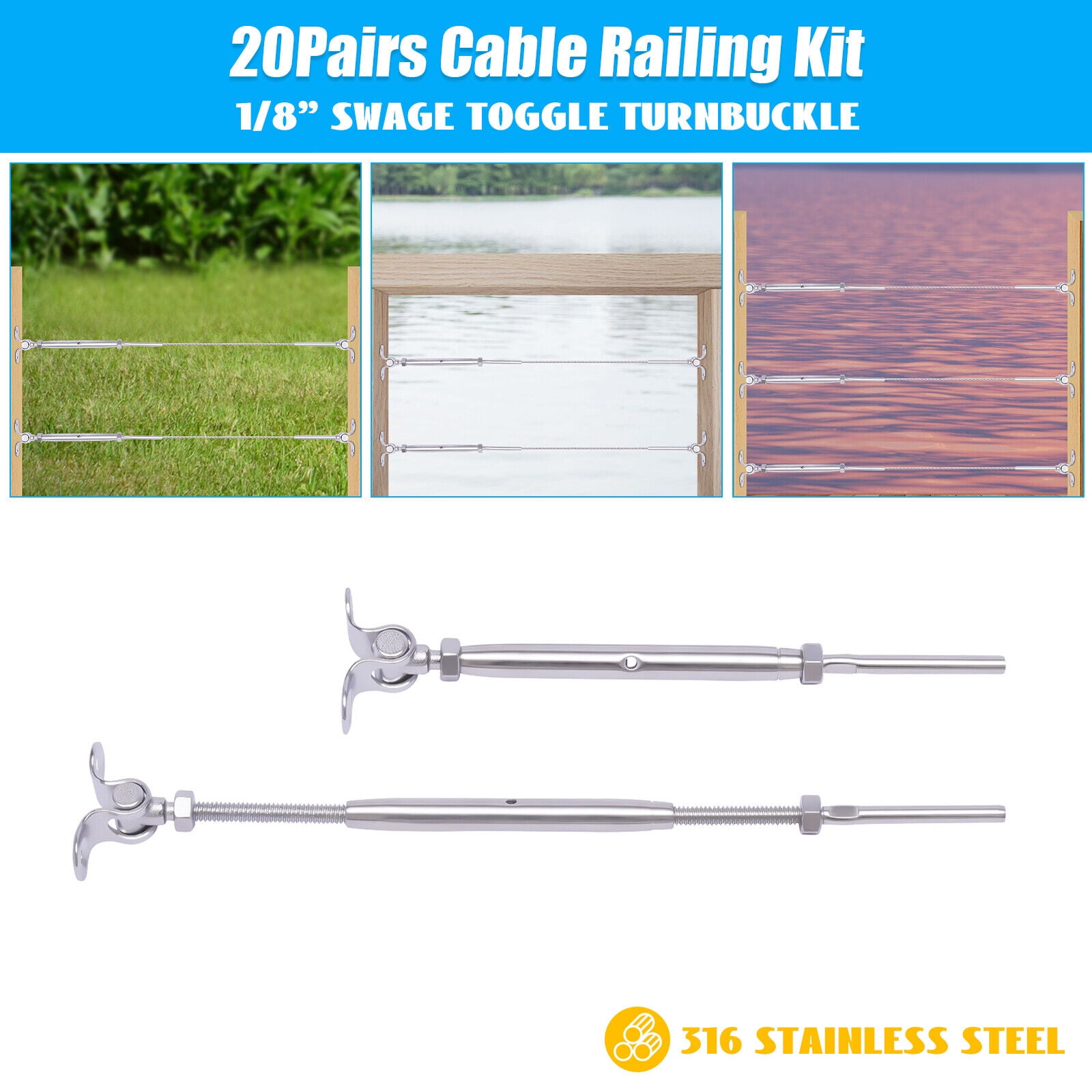 Miumaeov 20Pairs Cable Railing Kit Stainless Steel Cable Railing ...