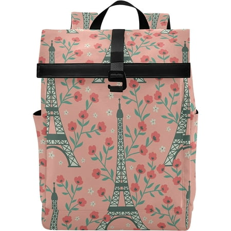 Lovely Eiffel Tower Flower Backpack Roll Top Daypack Laptop Work Travel ...