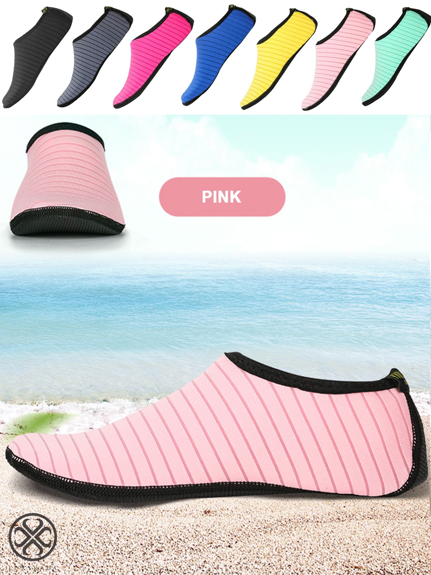 Luxtrada Womens and Mens Water Shoes Quick-Dry Aqua Strip Socks ...