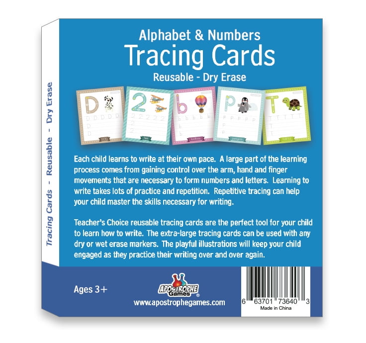 Buy Alphabet & Number Tracing Cards, Reusable, Dry Erase, Upper & Lower ...