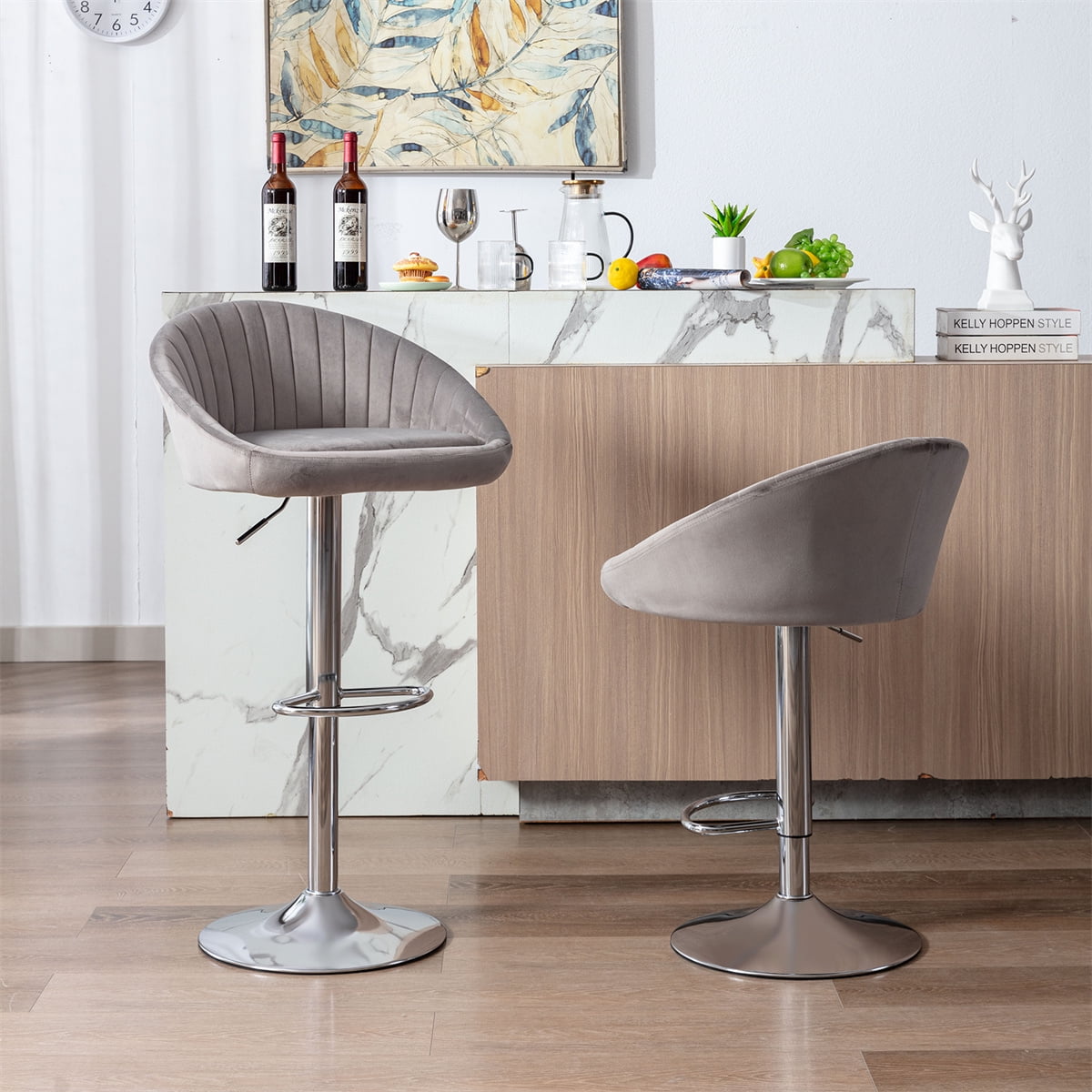 Bar Stools Set of 2, Counter Height Dining Chairs with Footrest ...
