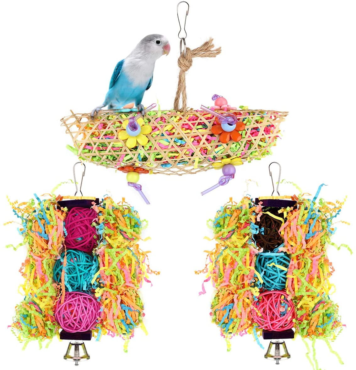 Bird Parrot Toys 3 Packs, Bird Chewing Foraging Shredder Toy Bird Cage ...