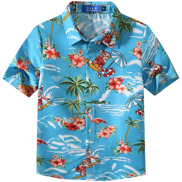 SSLR Big Boys Flamingos Hawaiian Shirt Button Down Shirt Short Sleeve Luau Shirt for Kids ...