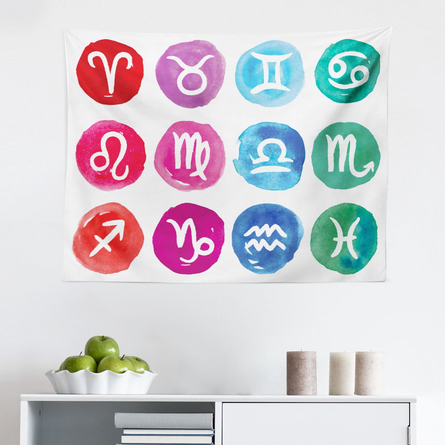 Zodiac Tapestry, Circle of Horoscope Signs Stars Globe Abstract Design ...