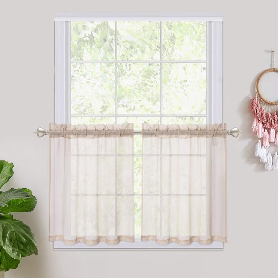 GlowSol Sheer Kitchen Curtains 36 inches Linen Look Textured Light ...