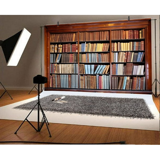 10x6.5ft Vintage Bookshelf Backdrop Retro Bookstack Photography ...