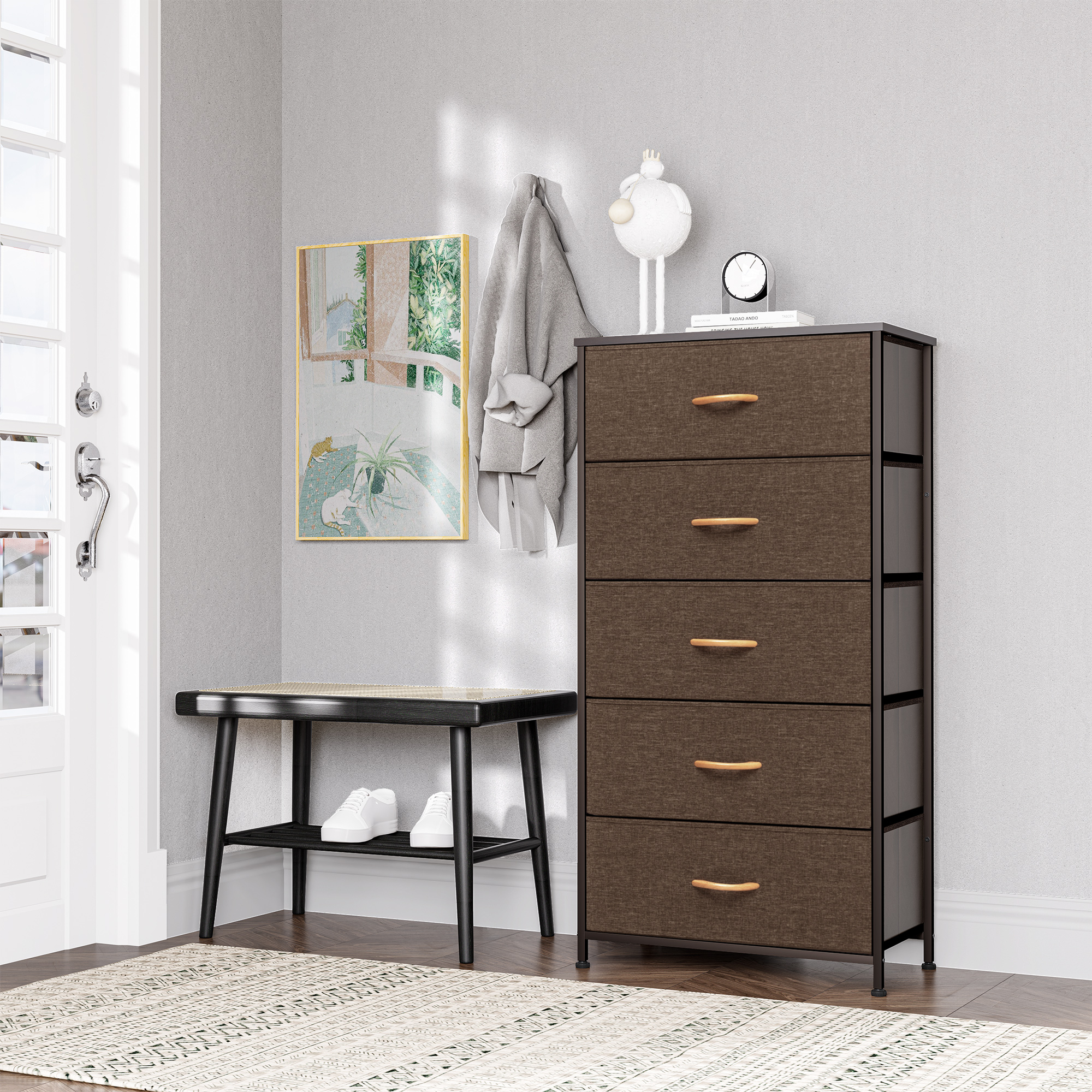 Vredhom Brown 5 Drawers Fabric Dresser Vertical Storage Chest - Walmart.com