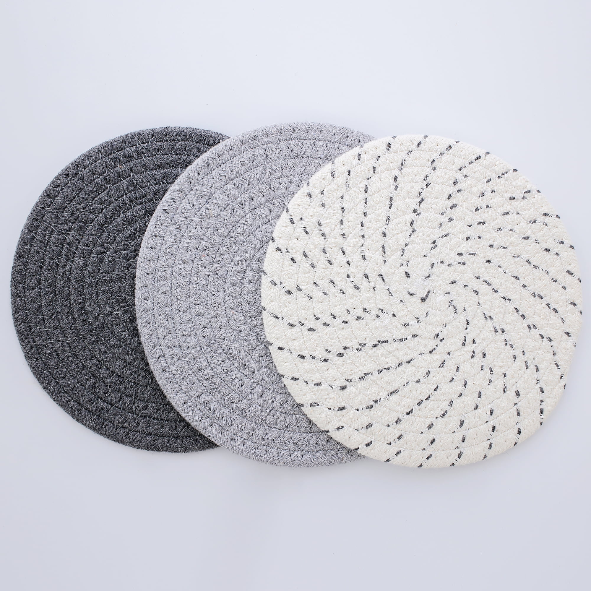 7'' Round Cotton Trivets for Hot Pots, Kitchen Pot Holders Set, Gray ...